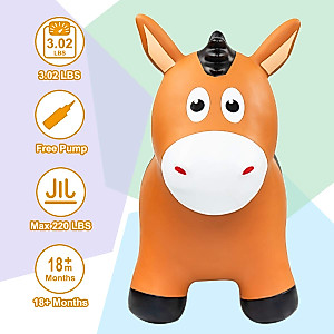 EVERICH TOY Inflatable Bouncy Animals Hopper and Horse for Toddlers 1-3, Ride on Jumping Bounce Toys, Birthday Gift for 18 Months 2 3 4 5 Year Old