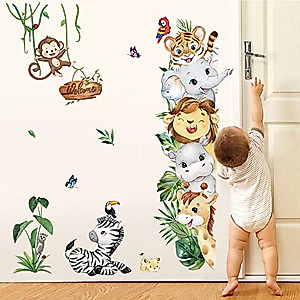 decalmile Jungle Animals Wall Decals Safari Elephant Lion Monkey Wall Stickers Kids Room Baby Nursery Bedroom Door Wall Decor