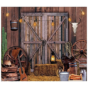 YYNXSY Western Cowboy Backdrop Western Party Supplies Decorations Wild West Decor Rustic Wooden House Barn Photography Background for Kids Boy Children Boy Baby Birthday Banner Photo Booth7 x 5 FT