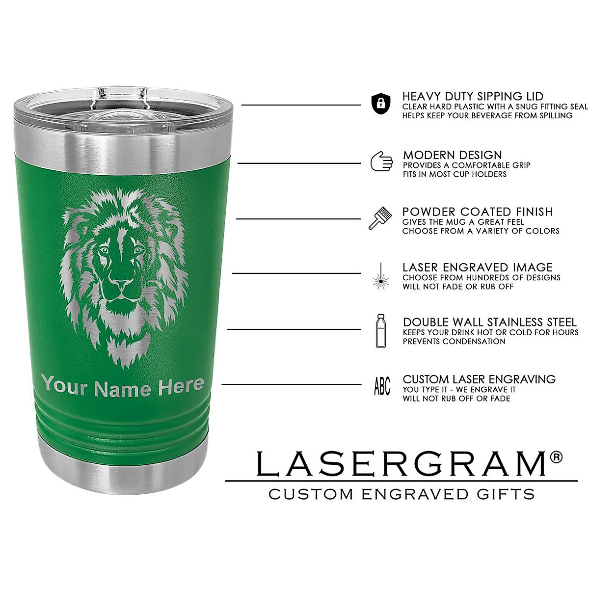 LaserGram 16oz Vacuum Insulated Pint Tumbler, CNA Certified Nurse Assistant, Personalized Engraving Included (Green)