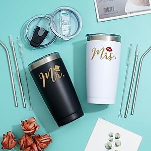 LiqCool Mr and Mrs Gifts, Wedding Gifts for Couple Wife Husband Bride Groom, Anniversary Birthday Gifts for Newlyweds, 20Oz Double Wall Vacuum Stainless Steel Tumbler Set(White & Black)