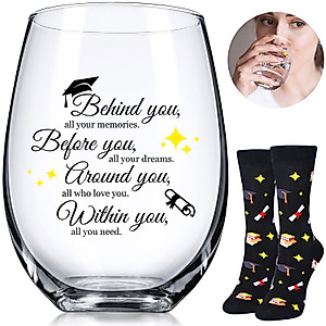 Patelai 2024 Graduation Gift Idea for Graduates, Congrats Grad Gift Set Including Graduation Wine Glass and Graduation Unisex Socks for College Graduates Daughter Friends