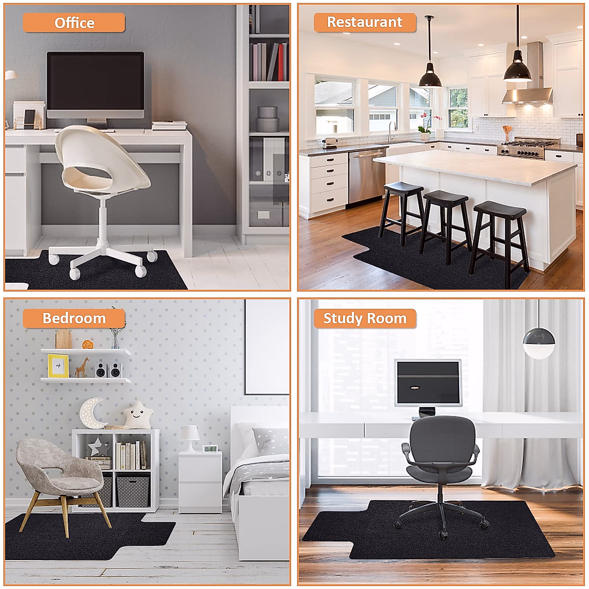 HomeMall Hardwood and Tile Floor Office Chair Mat, 48"x36" Computer Gaming Rolling Chair Mat, Non-Slip Low-Pile Floor Protector, Under Desk Rug for Rolling Chair, Black