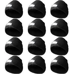 SATINIOR 12 Pcs 5 LED Light Beanie Hat Headlamp Unisex Winter Knitted Cap with Light Gifts for Men(Black)