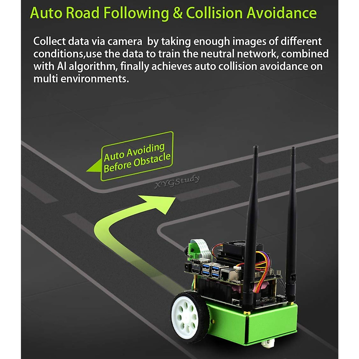 JetBot AI Kit Based on Jetson Nano to Build Smart AI-Based Robot JetBot with Front Camera Eye and ROS Nodes Code Dual Mode Wireless WiFi Bluetooth Facial Recognition Object Tracking etc @XYGStudy