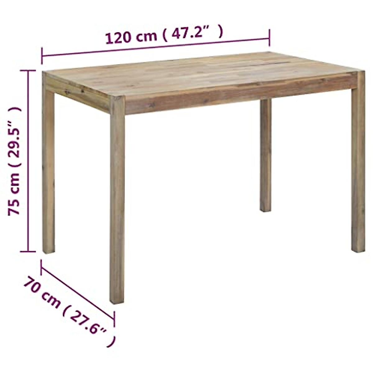 WHOPBXGAD Dining Table,Wooden Dining Table, Kitchen Table, Easy to Assemble Suitable for Small Spaces, Flats, Bars, Restaurants,47.2"x27.6"x29.5" Solid Acacia Wood