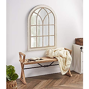 Kate and Laurel NIkoletta Large Classic Wood Windowpane Arch Mirror, 31x44, Distressed Coastal White