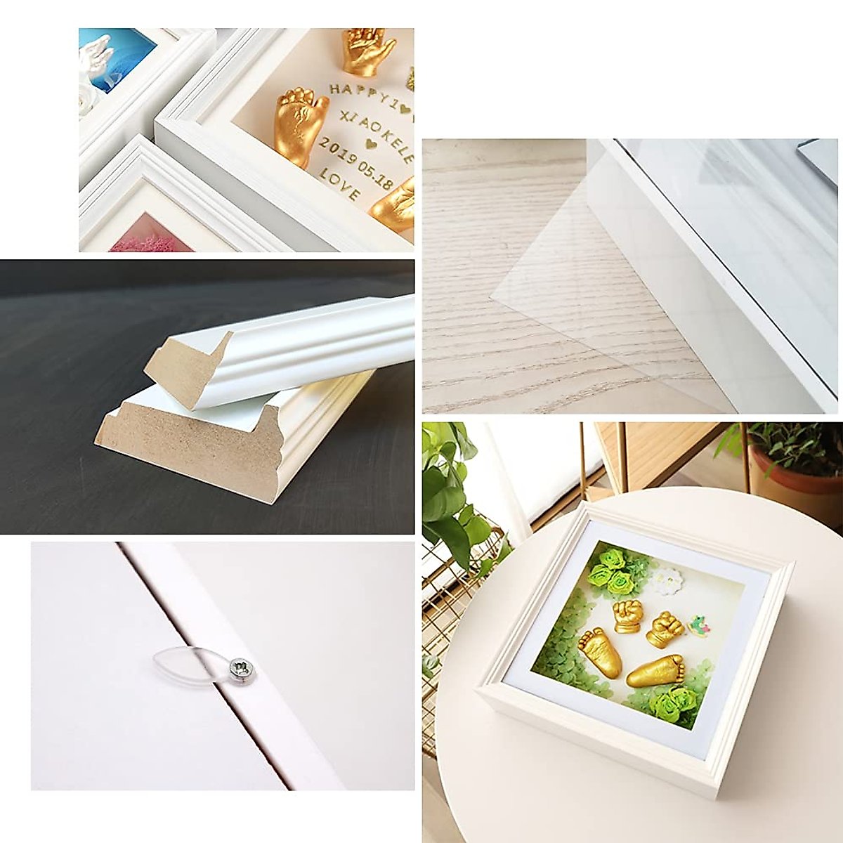 10x10 Shadow Box Frame, 3D Shadow Box Display Case with European Border, Memory Box for Baby Handprint & Footprint DIY Hand Foot Print 3D Plaster, Collages, Collections, Mementos(2-inch Depth, White)