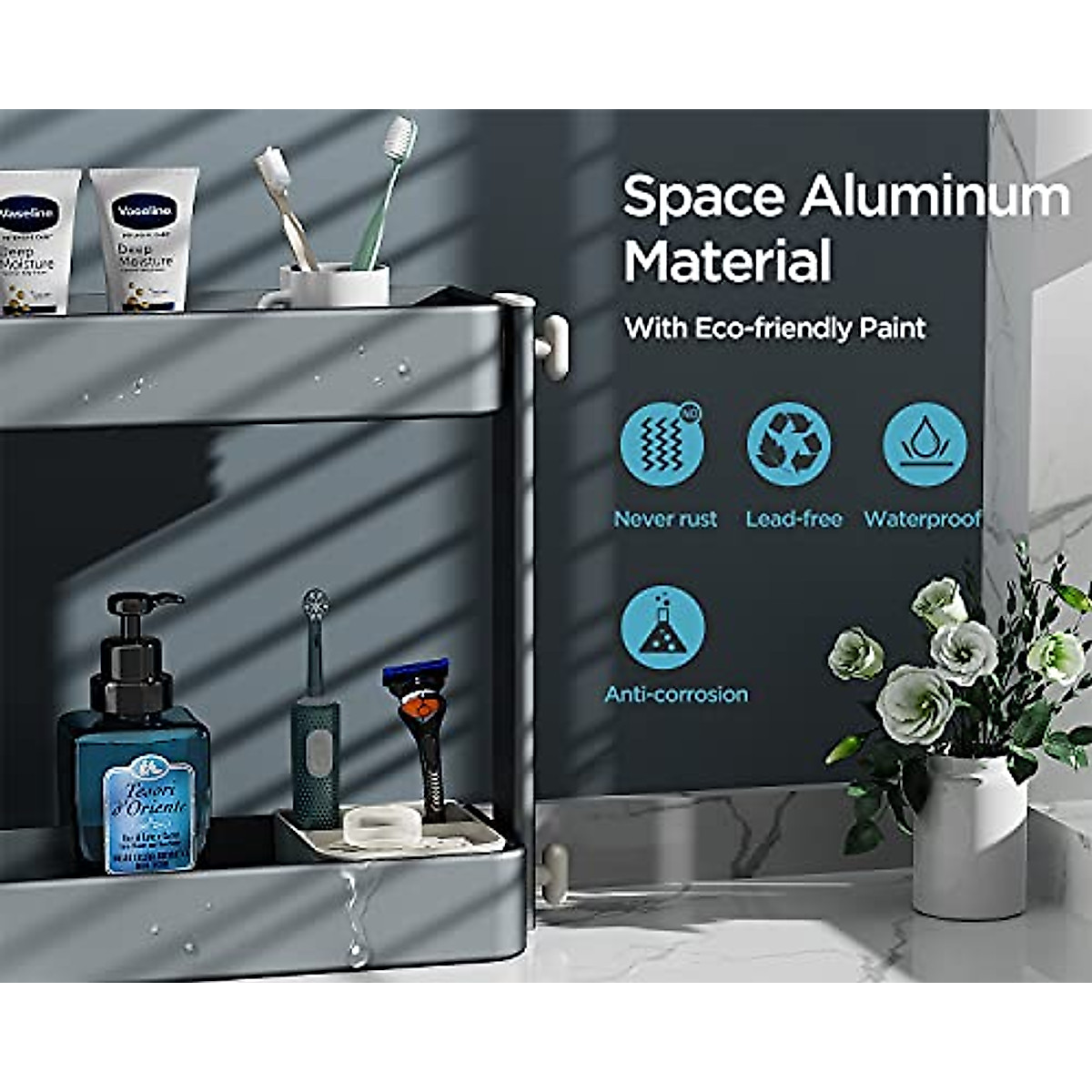 ADOVEL Shower Caddy Hanging, 2 in 1 Shower Caddy Over Shower Head/ Door, Sturdy Bathroom Shelf Organizer with Adjustable Height, Never Rust, No Drilling, 4 Suction Cups (Grey)