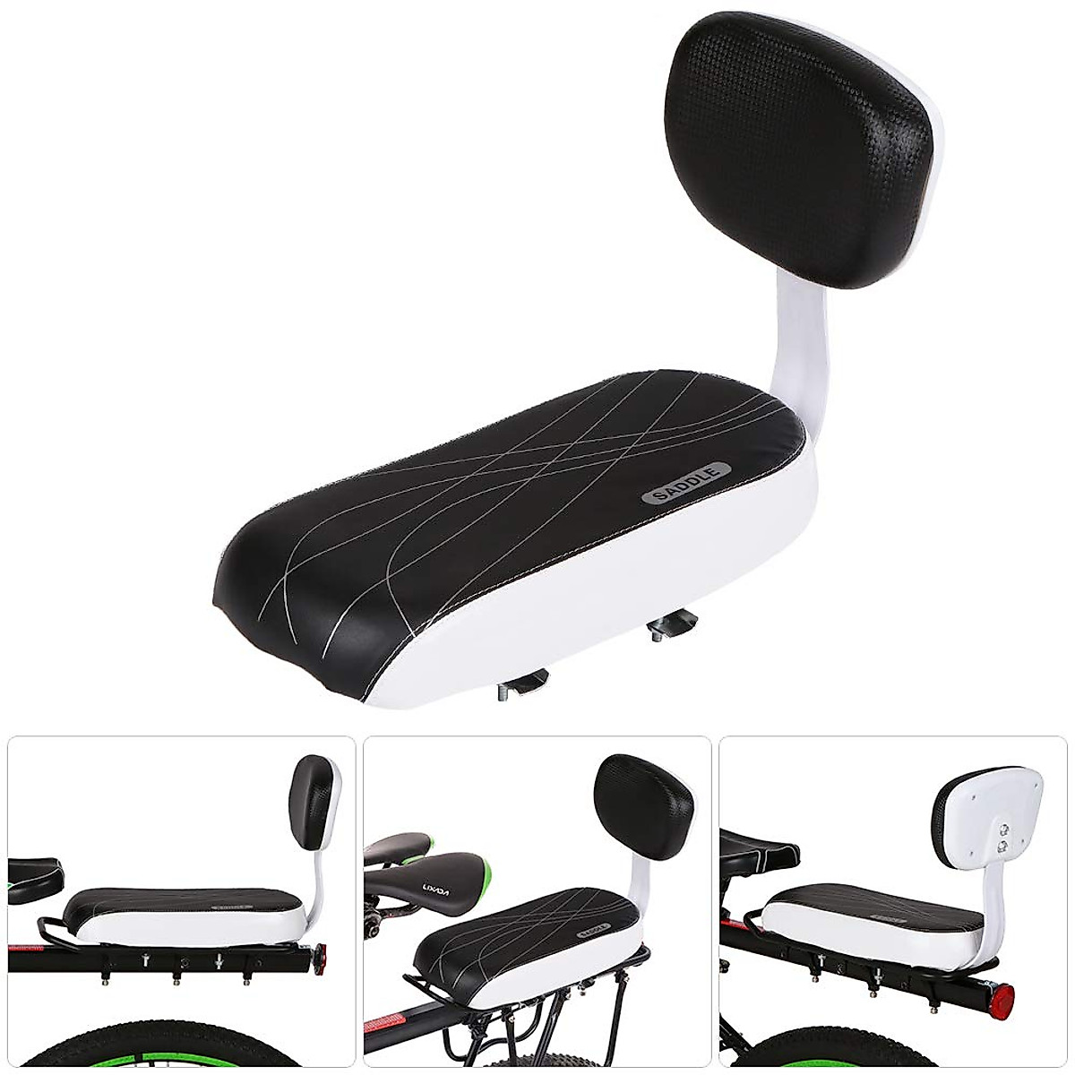 Lixada Bicycle Back Seat Cycling Bike Bicycle MTB PU Leather Soft Cushion Rear Rack Seat Children Seat with Back Rest
