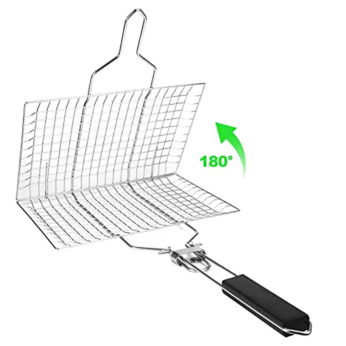 Stainless Steel Grill Basket Barbecue Grill Basket Portable Grill basket with Removable Handle,Perfect for Grilling Vegetables Fishes Shrimp Steak meat and more with Carrying Pouch,A Useful BBQ Tool