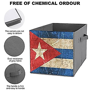 Vintage Cuban Flag PU Leather Collapsible Storage Bins Canvas Cube Organizer Basket with Handles