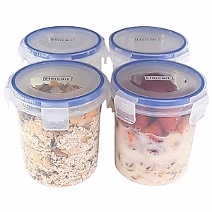 Overnight Oats Container with Lids (pack of 4) 17 oz Plastic Jar with Lid Container Portable Cereal and Milk Storage Jars Vegetable and fruit Salad Storage