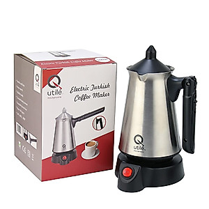 Utilé 20 oz Stainless Steel Electric Turkish Coffee Maker | 1-4 Cups 120V Electric Kettle | Cool-Touch Long Moveable Handle | Low Watt Turkish Coffee Pot | Brew Coffee in 3-5 Minutes
