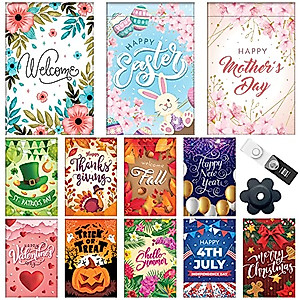 Yard Flags with Anti-Wind Clip and Stopper, Garden Flags, Garden Flag Set, Yard Flags for All Seasons 12x18, Seasonal Garden Flags Set, Seasonal Garden Flags, Garden Flags Set (12 Flags Set)