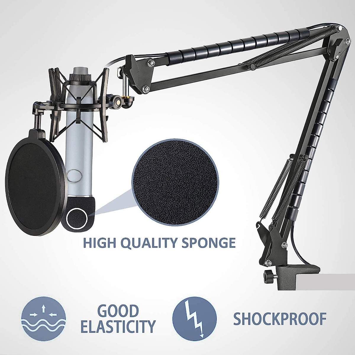 Ember Microphone Stand Shock Mount - Scissor Mic Boom Arm with Cable Sleeve Mic Pop Filter Windscreen Compatible with Blue Ember Microphone by YOUSHARES