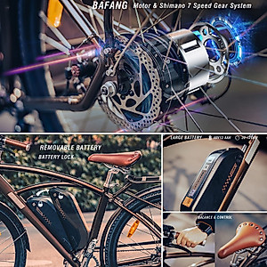 Sarahbridal Commuter Electric Bike for Adults, City Cruiser Ebike 500W Powerful Brushless Motor Cargo, 20+MPH, 50+Miles, 28" Electric Bicycle with Removable 48V 12.8Ah Larger Battery 7-Speed