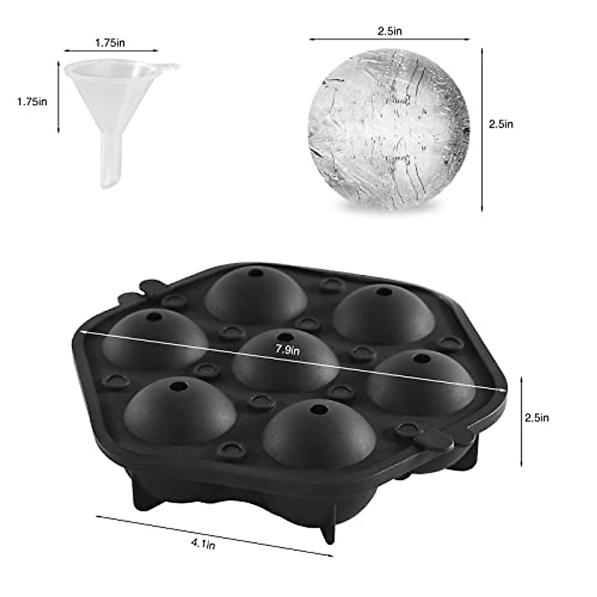 Ice Cube Trays Silicone, Sphere Ice Ball Maker with Lid for Whiskey and Cocktails & Bourbon, Reusable and BPA Free 1 Pack (7 ball ice tray)