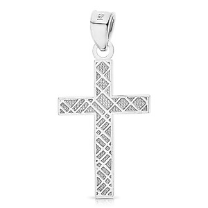 Ioka 14K White Gold Cross Religious Charm Pendant with 0.8mm Box Chain Necklace - 24"
