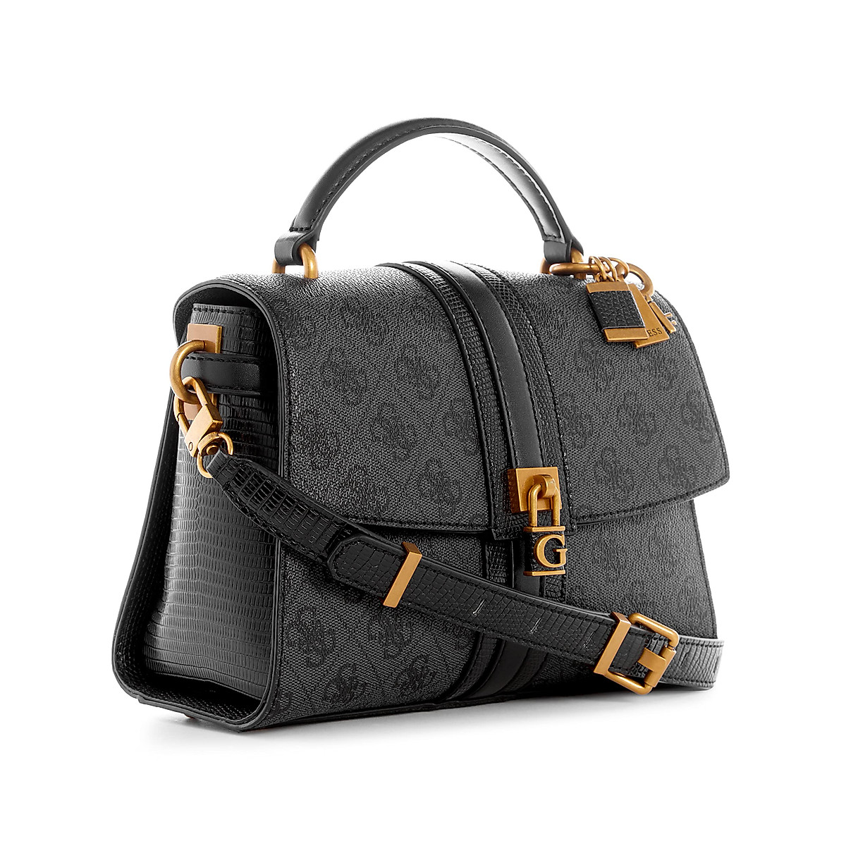 GUESS Ginevra Top Handle Flap, Coal Logo