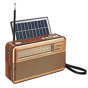 Gelielim Retro Shortwave Radio Portable AM FM Radio Battery Operated Vintage Radio with Bluetooth Speaker, Rechargeable Solar Radio, TF Card USB Disk Player, Large Tuning Knob for Home Kitchen Outdoor