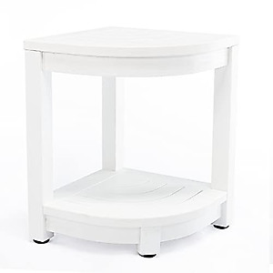 LUE BONA Shower Bench for Inside Shower, White Poly Corner Shower Stool for Shaving Legs, 17" Waterproof Storage Shelf for Bathtub Bathroom, Small Shower Seats Chair/ Foot Rest, Indoor or Outdoor Use