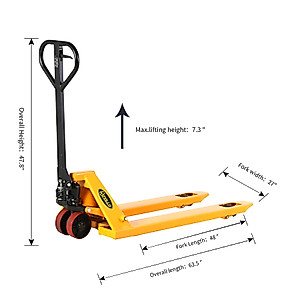 APOLLOLIFT Pallet Jack, 6600-Lb. Capacity Hand Pallet Truck 27" W x 48" L Forks Standard Duty Pallet Jacks