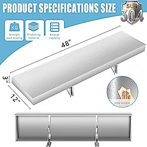 Concession Shelf- 48L x 12W Inch Stainless Steel Foldable Perfect for Food Truck, Trailer and Window Service