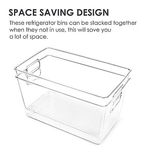 Vtopmart Clear Plastic Pantry Organizer Bins, 6 PCS Food Storage Bins with Handle for Refrigerator, Fridge, Cabinet, Kitchen, Countertops, Cupboard, Freezer Organization and Storage, BPA Free, Medium