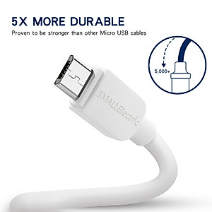 SMALLElectric Micro USB Cable (5-Pack, 10FT) Android Charger, Micro USB Charger Cable Long Android Phone Charger Cord for Samsung Galaxy S7 S6 Edge J7 S5,Note 5 4,LG 4 K40 K20,MP3,Kindle,Tablet,White