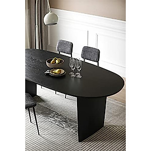 NIUYAO Modern Solid Oval Table with Double Pedestal, Natural Black Wood Top Table Simplicity Wabi-sabi Style Furniture for Dining Room Kitchen Leisure Coffee Table -55" L x 27.5" W x 29.5" H