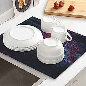 Scenery Tree Printed Drying Mat For Kitchen Ultra Absorbent Microfiber Dishes Drainer Mats Non-Slip Silicone Quick Dry Pad - 18 X 16inch