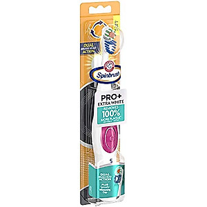 ARM & HAMMER Spinbrush PRO+ Extra White Battery-Operated– Spinbrush Battery Powered Toothbrush Removes 100% More Plaque- Soft Bristles -Batteries Included