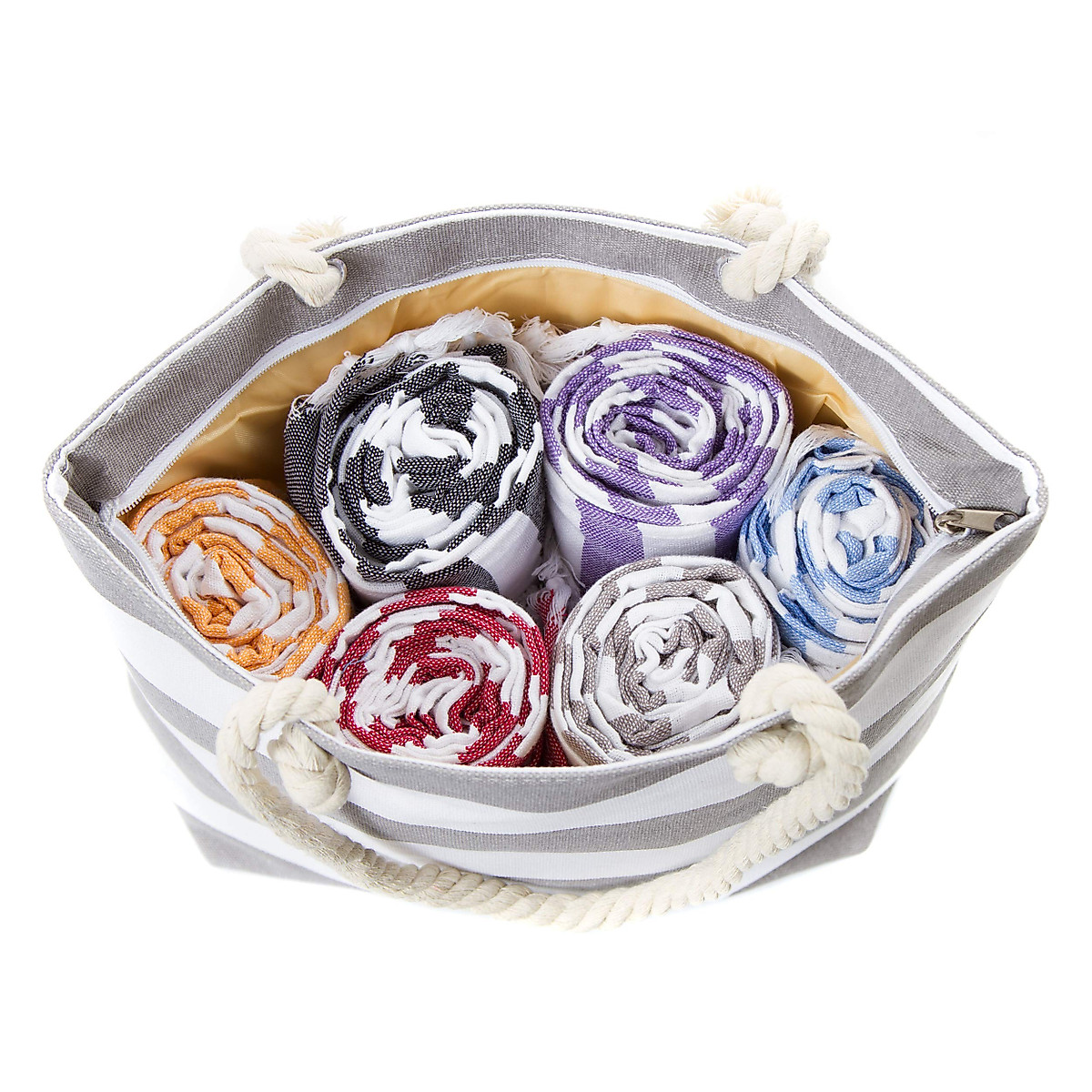 Leisureland Canvas Tote Beach Bag, Rope Handle Water Resistant Shoulder Bag (Stripe Navy Blue)