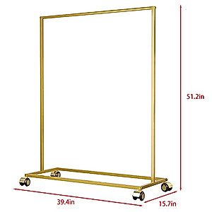 MaiRHK Metal Clothing Rack on Wheels, Gold Garment Rack Rolling Hanging Rack for Bedroom, Hall, Clothes Store and Boutique-(39''L)