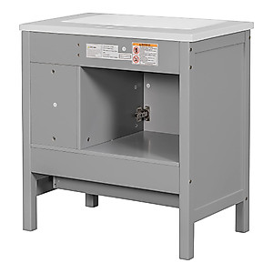 LUMISOL 30" Bathroom Vanity with Sink, Modern Bathroom Vanities with Soft-Closing Doors and Storage Drawer, Solid Wood Bathroom Cabinet with Ceramic Sink, Grey