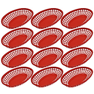 Set of 12 Red Oval Fast Food / Deli Baskets, 9.25 by 5.67-Inch, Red (12)