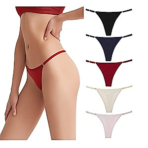 LEVAO 5 Pack Women's G-String Thongs Cotton Panties Stretch T-back Tangas Low Rise Hipster Underwear Sexy S-XL