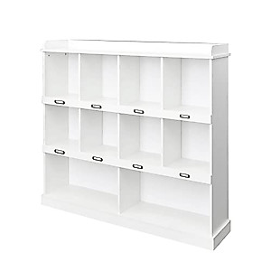 PKUGU 10 Cubes Storage Organizer, 3-Tier Open Bookcase, Modern White Bookshelf, Floor Standing Storage Shelves, Vertical Cabinet Bookcases, Tall Display Cabinet Rack, Living Room, Study, Office