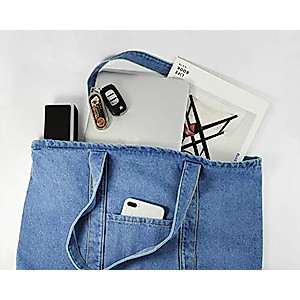 HOXIS Light Weight Soft Denim Tote Unisex Shopper Shoulder Handbag (Navy)