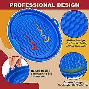 2-Pack Air Fryer Silicone Liners, 8.27in Foldable Silicone Air Fryer Pot for 5-8 Qt Reusable Silicone Air Fryer Baskets Oven Accessories 2 Pack（Blue+Red)