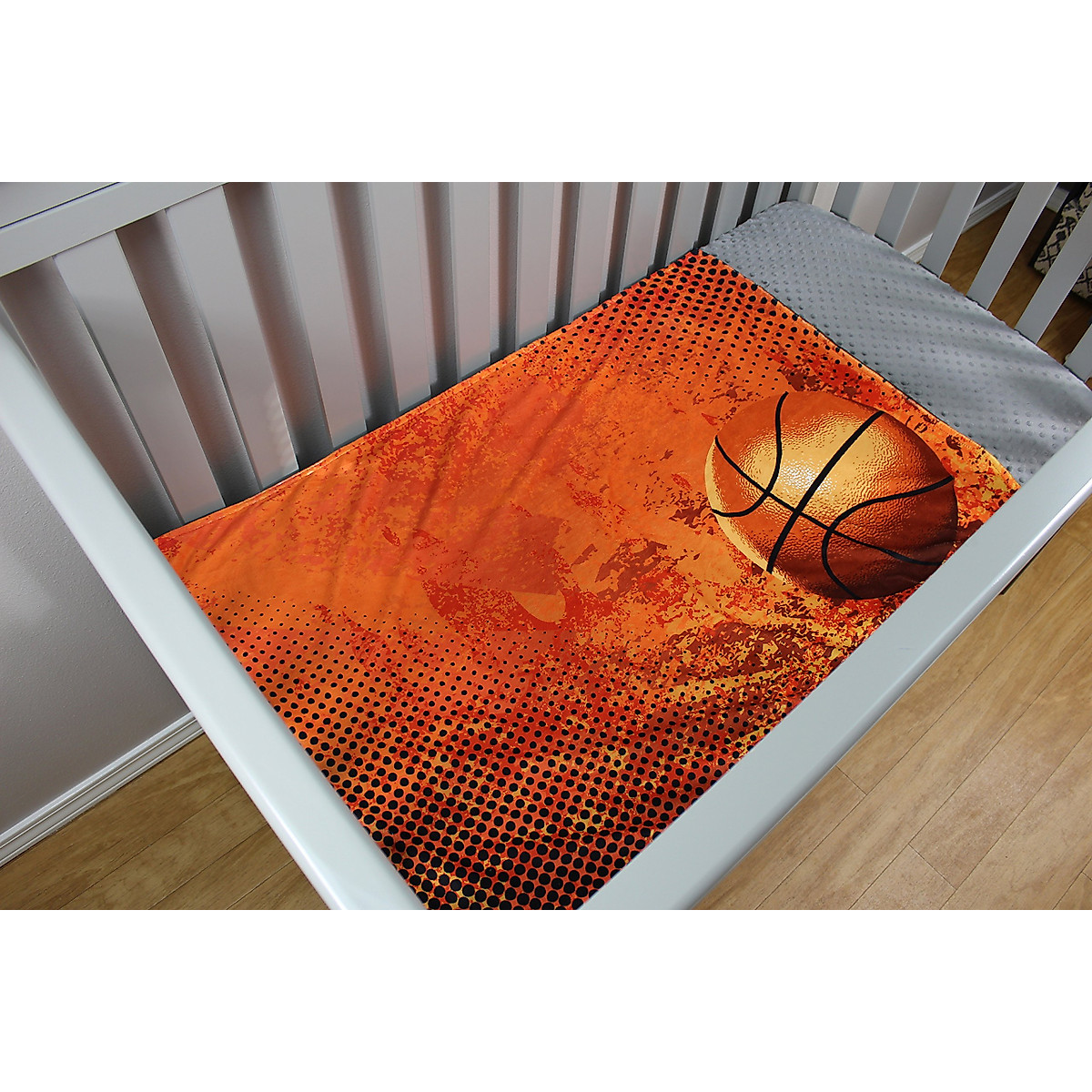 Dear Baby Gear Deluxe Baby Blankets, Custom Minky Print Basketball, 38 Inches by 29 Inches