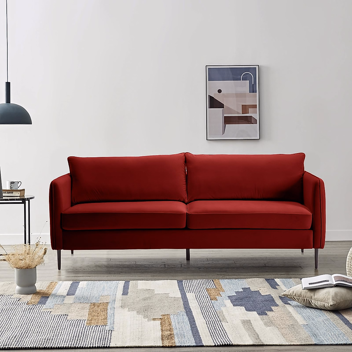 SZLIZCCC Velvet Accent Sofas 85" in,Modern Tufted Loveseat Sofas ArmCouch, Comfy Upholstered Armchair, Velvet Accent Sofas for Bedroom Living Room (85" Sofa Wine Red)