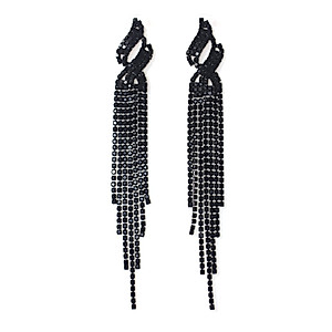 Black Chandelier Earrings for women,Long Earrings Dangle Dangling Bling Earring Crystal Rhinestone Statement Drop Tassels rhombus Earrings for Prom Fashion Jewelry