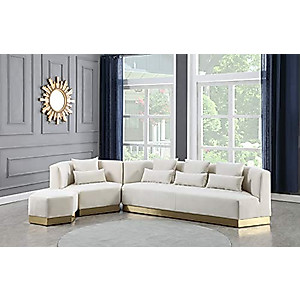 Meridian Furniture Marquis Collection Modern | Contemporary Velvet Upholstered Sofa with Stainless Steel Base in a Rich Gold Finish, 93" W x 38" D x 29" H, Cream