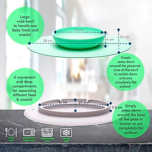 UpwardBaby Suction Toddler Plate and Bowl Feeding Placemat and Suction Bowl Set Bundle