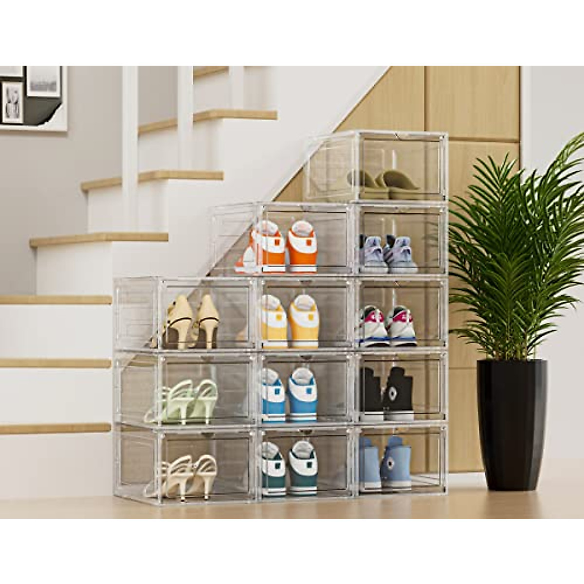 Shoe Storage, 6 Pack Shoe Organizer Clear Hard Plastic Shoe Box, Shoe Boxes Clear Plastic Stackable, Shoe Boxes with Lids for Size 13, Transparent