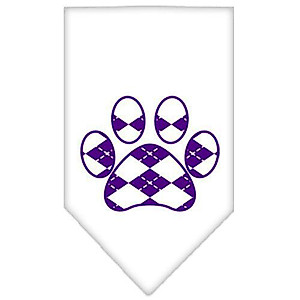 Mirage Pet Products Argyle Paw Purple Screen Print Bandana for Pets, Large, White