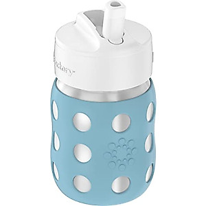 Lifefactory 8-Ounce Stainless-Steel Vacuum-Insulated Wide-Neck Baby Bottle with Straw Cap, Denim (LS2241WDE4)