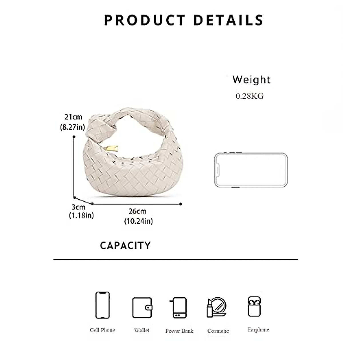 Women Kontted Woven Bag Handbag Hobo Bag Leather Woven Fashion Designer Ladies Clutch Purse Dumpling Shoulder Bag for Women (Caramel Brown)